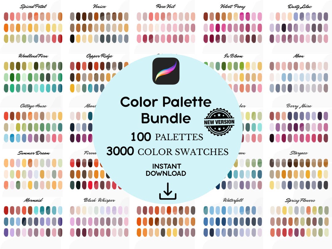 Procreate Color Palette Bundle | 3000 Swatches, Modern Colors (digital ...