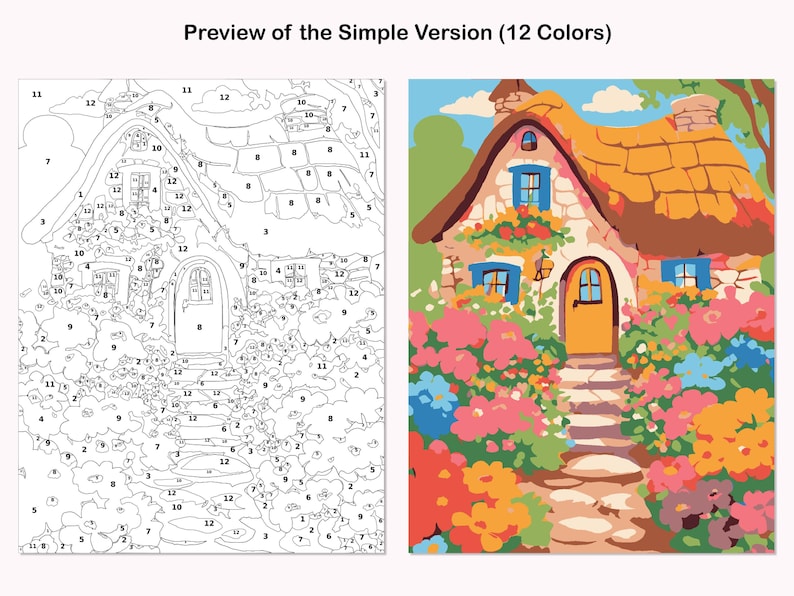 Cottage House Color by Number, Procreate Adults Coloring Book (PDF, SVG ...