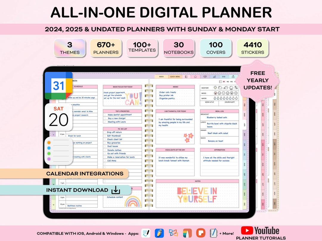 Digital Planner 2024 2025, Digital Journal, Digital Goodnotes Template ...