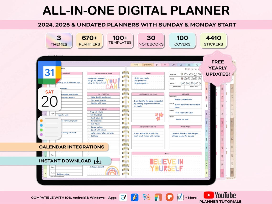 Digital Planner 2024 2025, Digital Journal, Digital Goodnotes Template ...