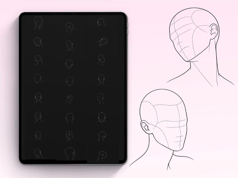 100 Female Head Procreate Stamps – Portrait Drawing Reference Brush Set ...