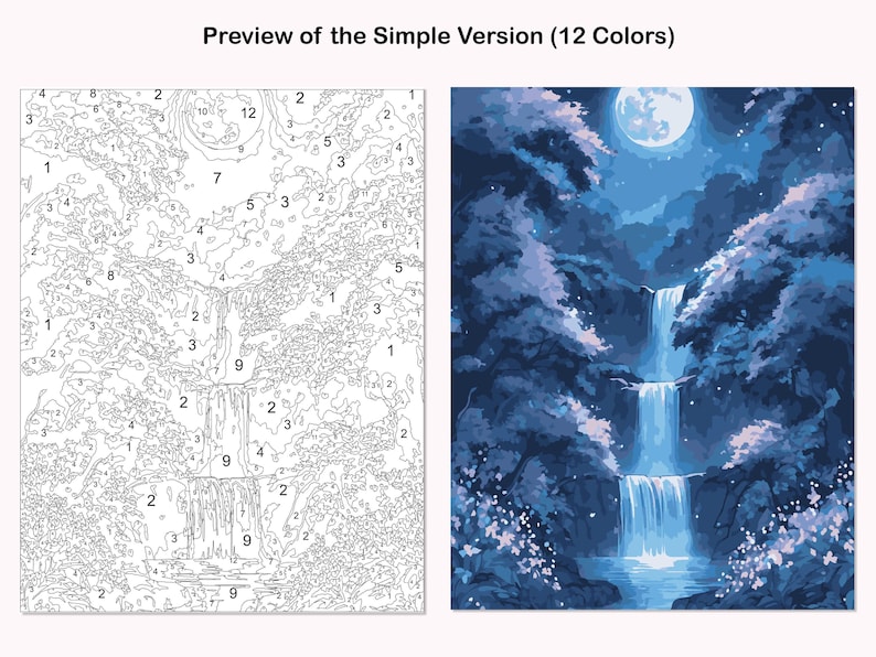 Waterfall Color by Number Page, Procreate Nature Coloring Book (digital ...