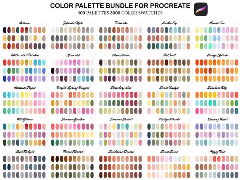 Procreate Color Palette Bundle, Color Swatches Pack, Procreate Color ...