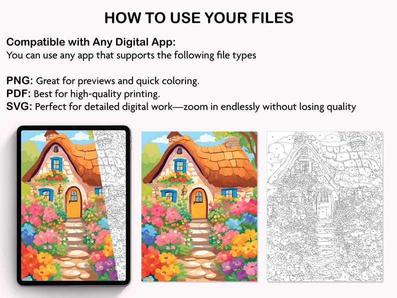 Cottage House Color by Number, Procreate Adults Coloring Book (PDF, SVG ...