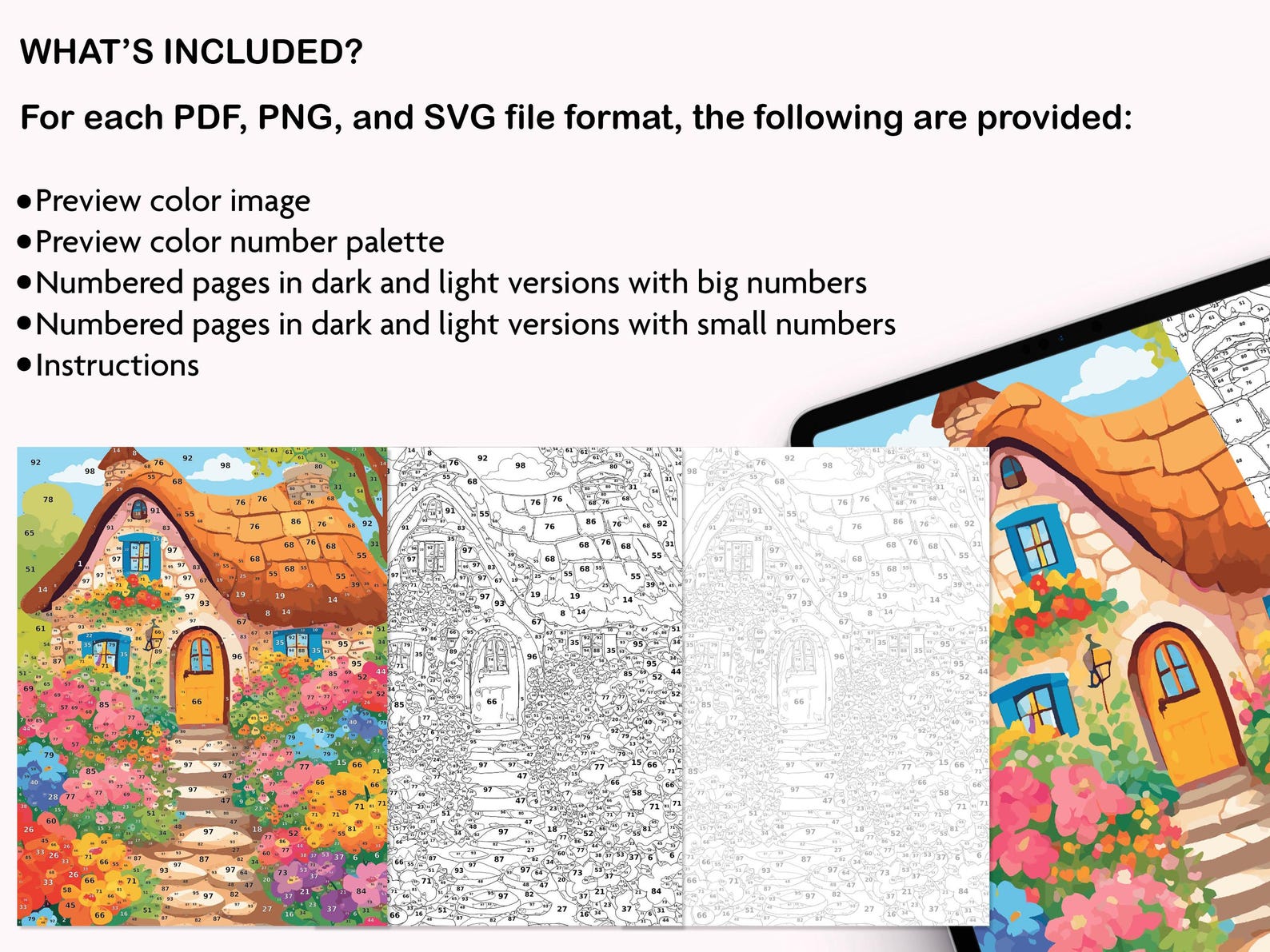 Cottage House Color by Number, Procreate Adults Coloring Book (PDF, SVG ...