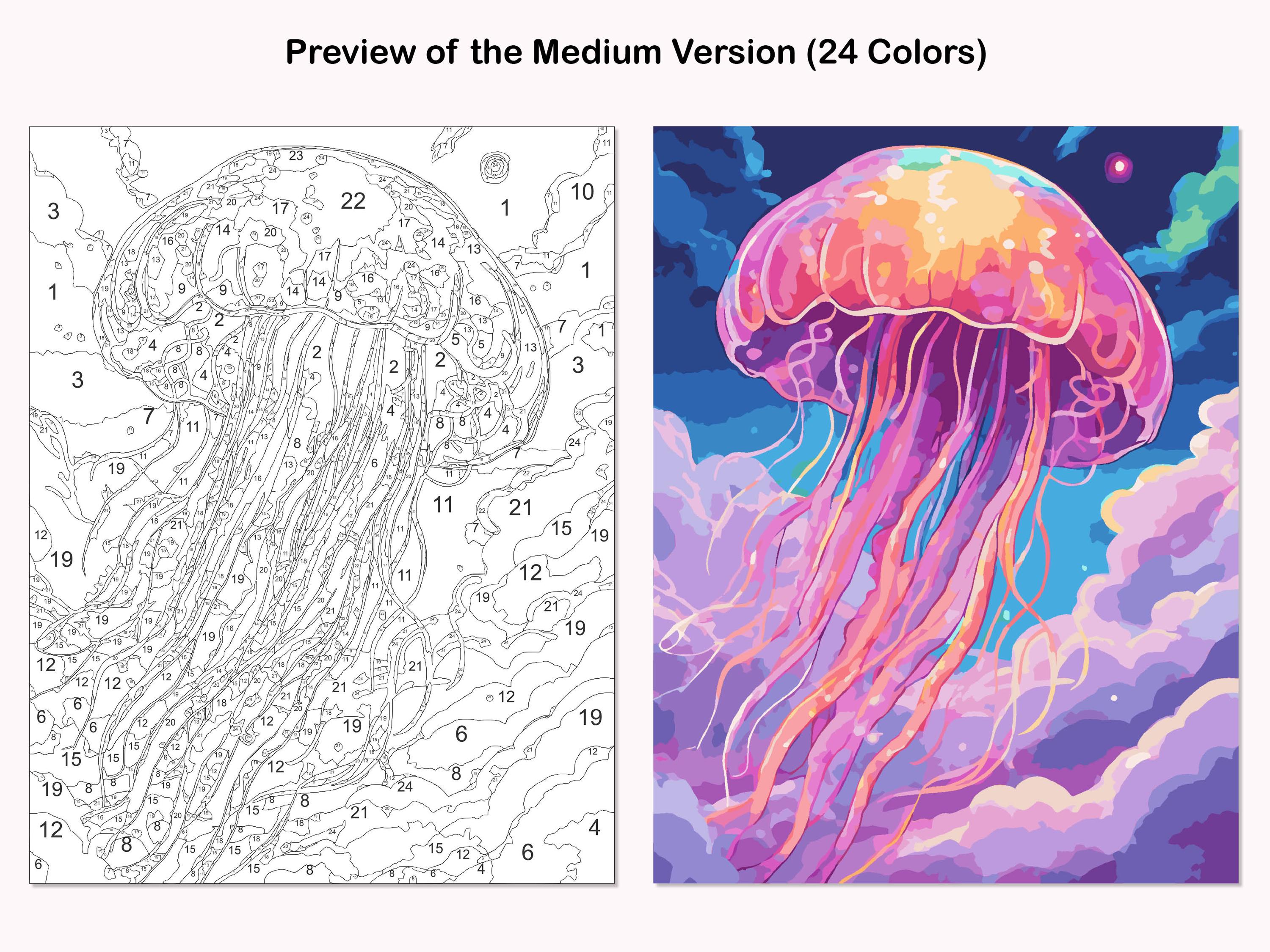 Jellyfish Color by Number Procreate Page, Adult Digital Coloring Book ...
