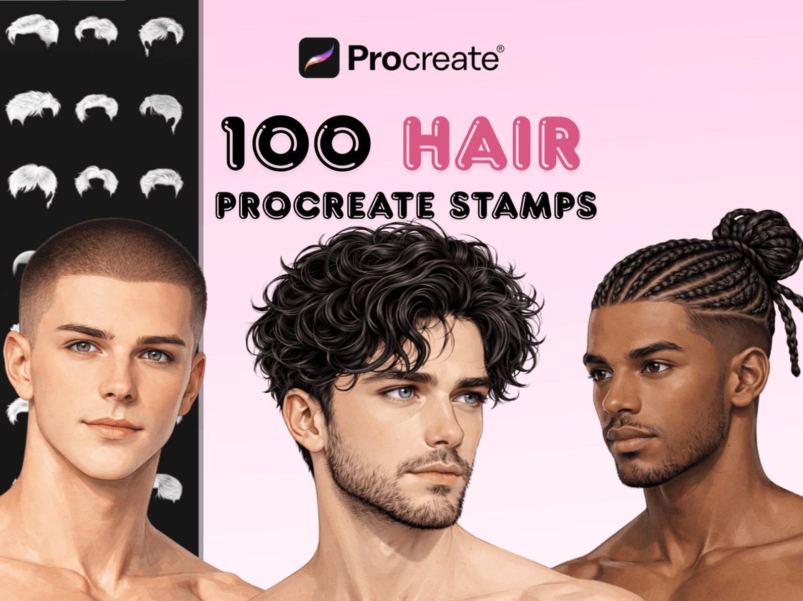 100 Realistic Male Hair Procreate Stamps – Character Design Brushes - Etsy