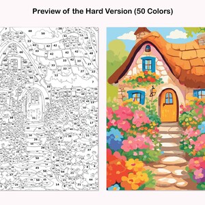 Cottage House Color by Number, Procreate Adults Coloring Book (PDF, SVG ...