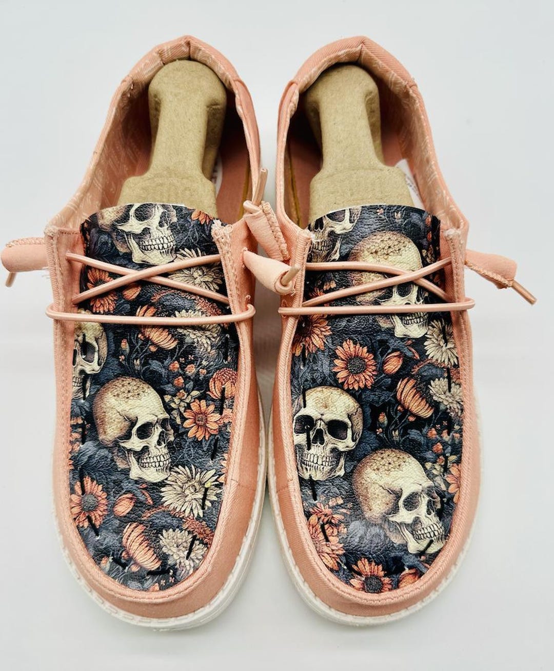 Custom Peach Floral Skull Dude Shoes Hand Customized Free Shipping - Etsy