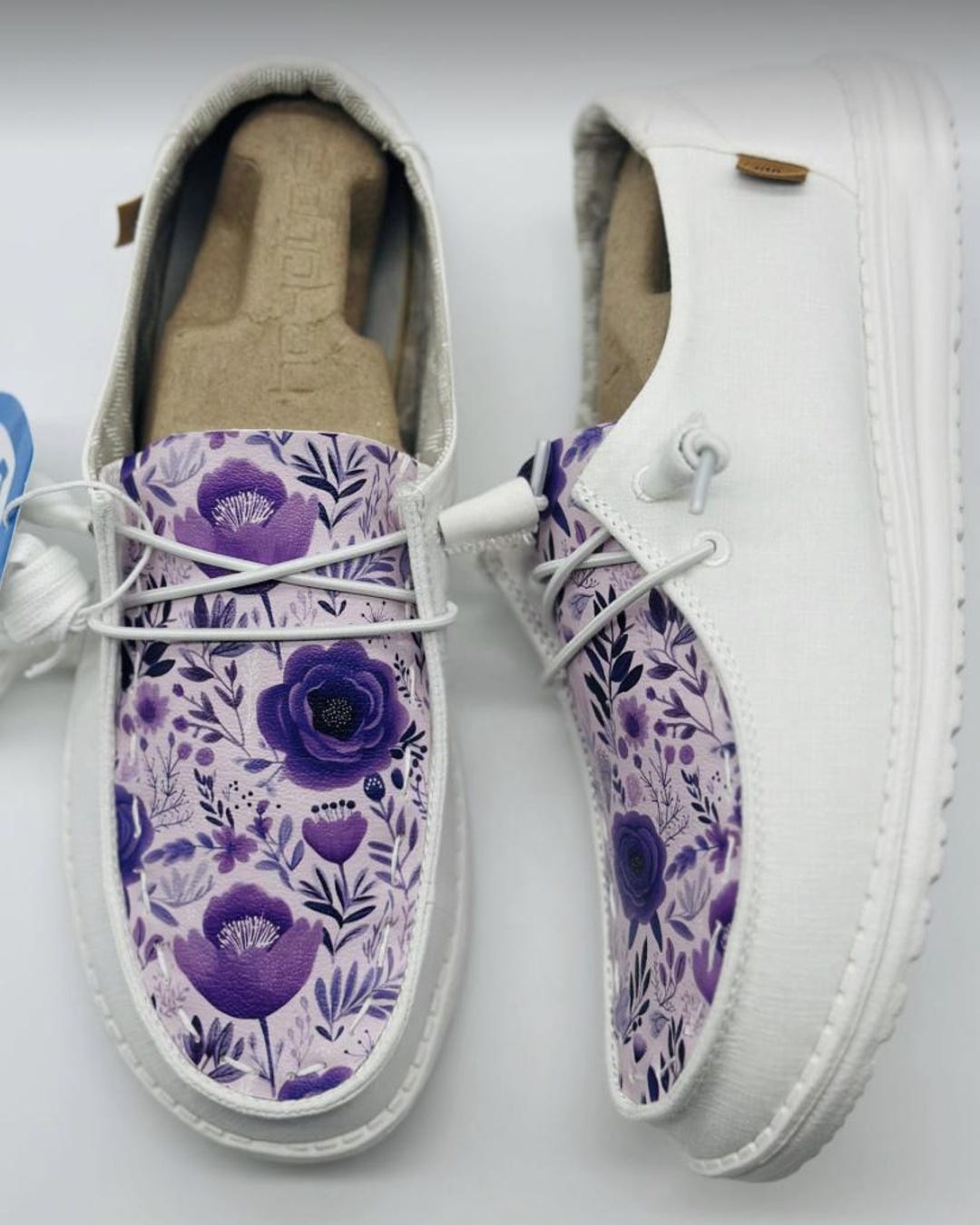 Custom Purple and White Floral Hey Dude Shoes Hand Customized Free ...