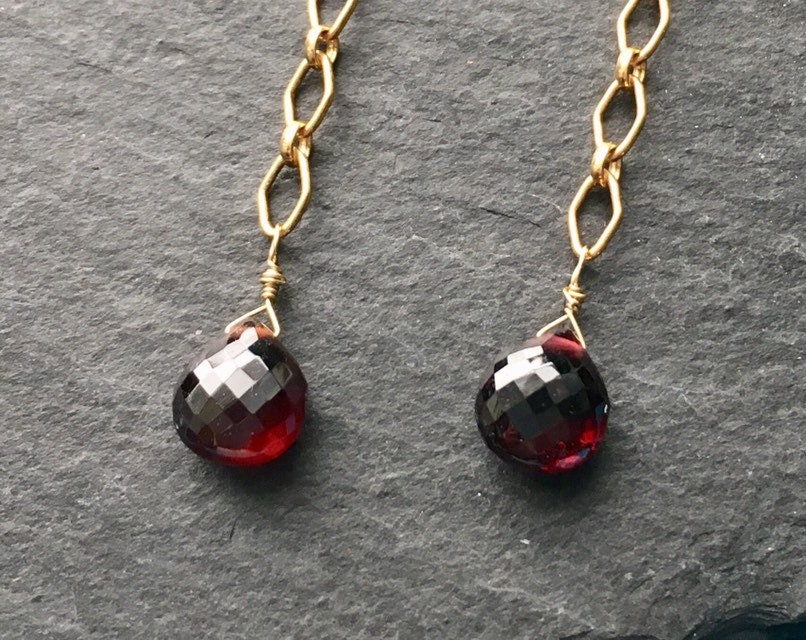 Garnet and Gold Filled Duster Earrings Handmade Flawless - Etsy