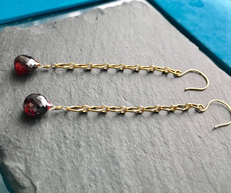 Garnet and Gold Filled Duster Earrings Handmade Flawless - Etsy