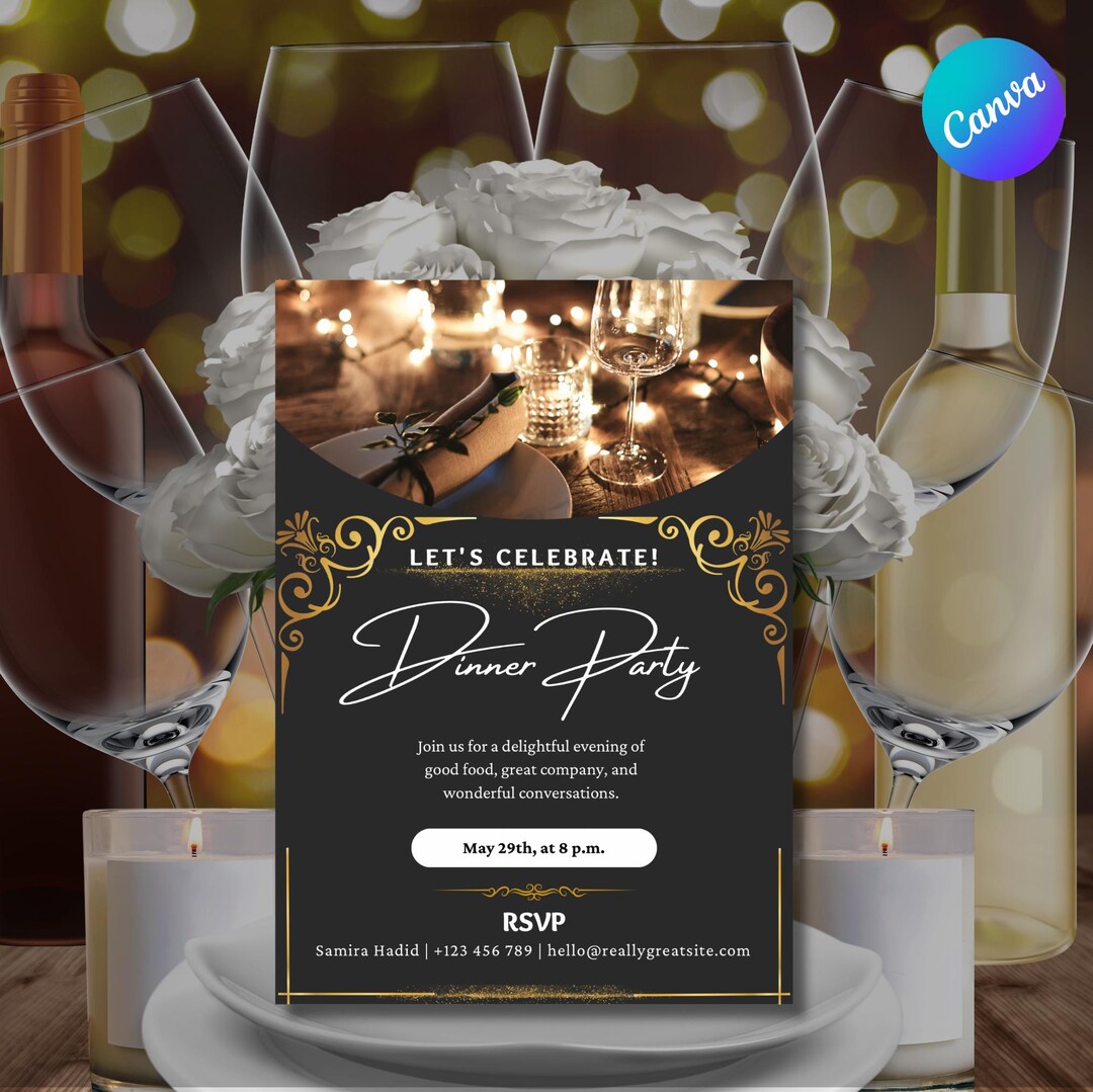 Elegant Dinner Party Invitation | Digital Download | Editable Canva ...
