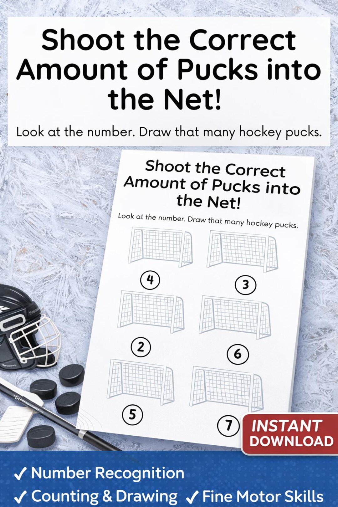 Hockey Counting Worksheet | Preschool Math Activity (PDF Download) - Etsy