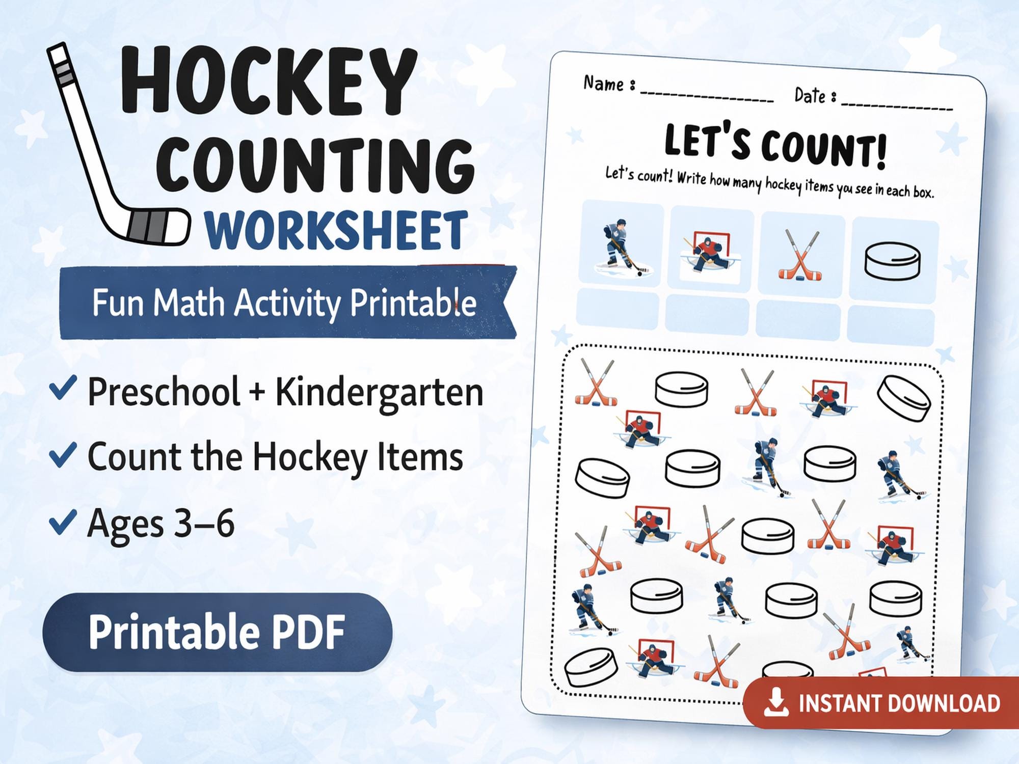 Hockey Counting Worksheet | Preschool Math Activity (PDF Download ...