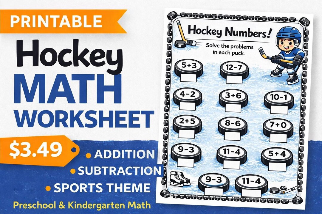 Hockey Math Worksheet | Addition & Subtraction Practice (PDF Download ...