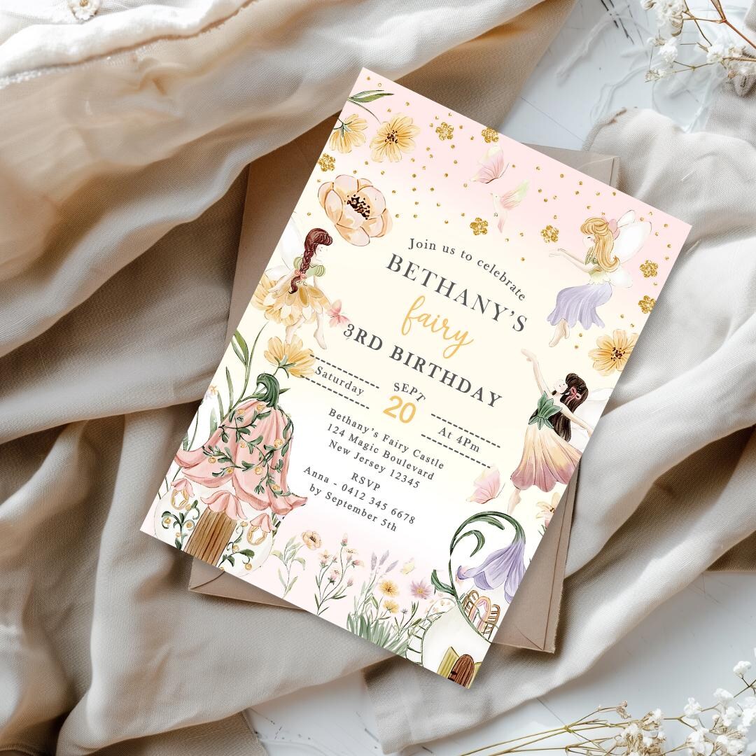 Editable Enchanted Garden Fairy Birthday Invitation, Magical Princess ...