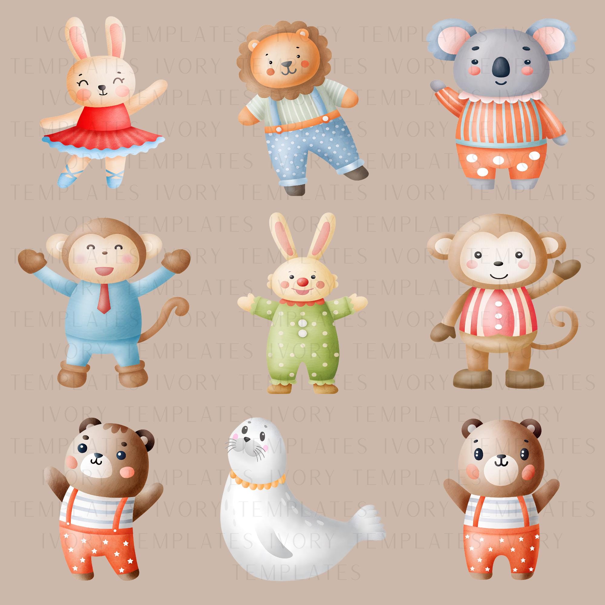110 Watercolor Circus Clip Art Bundle, Circus Animals Illustrations ...