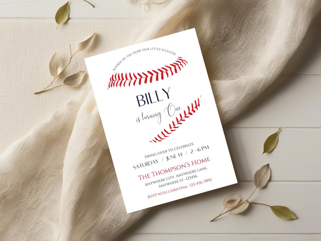 Editable Baseball Party Invite Template, All Star Rookie Year Birthday ...