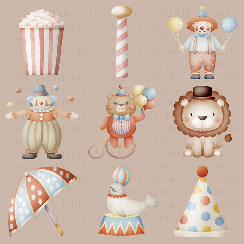 110 Watercolor Circus Clip Art Bundle, Circus Animals Illustrations ...