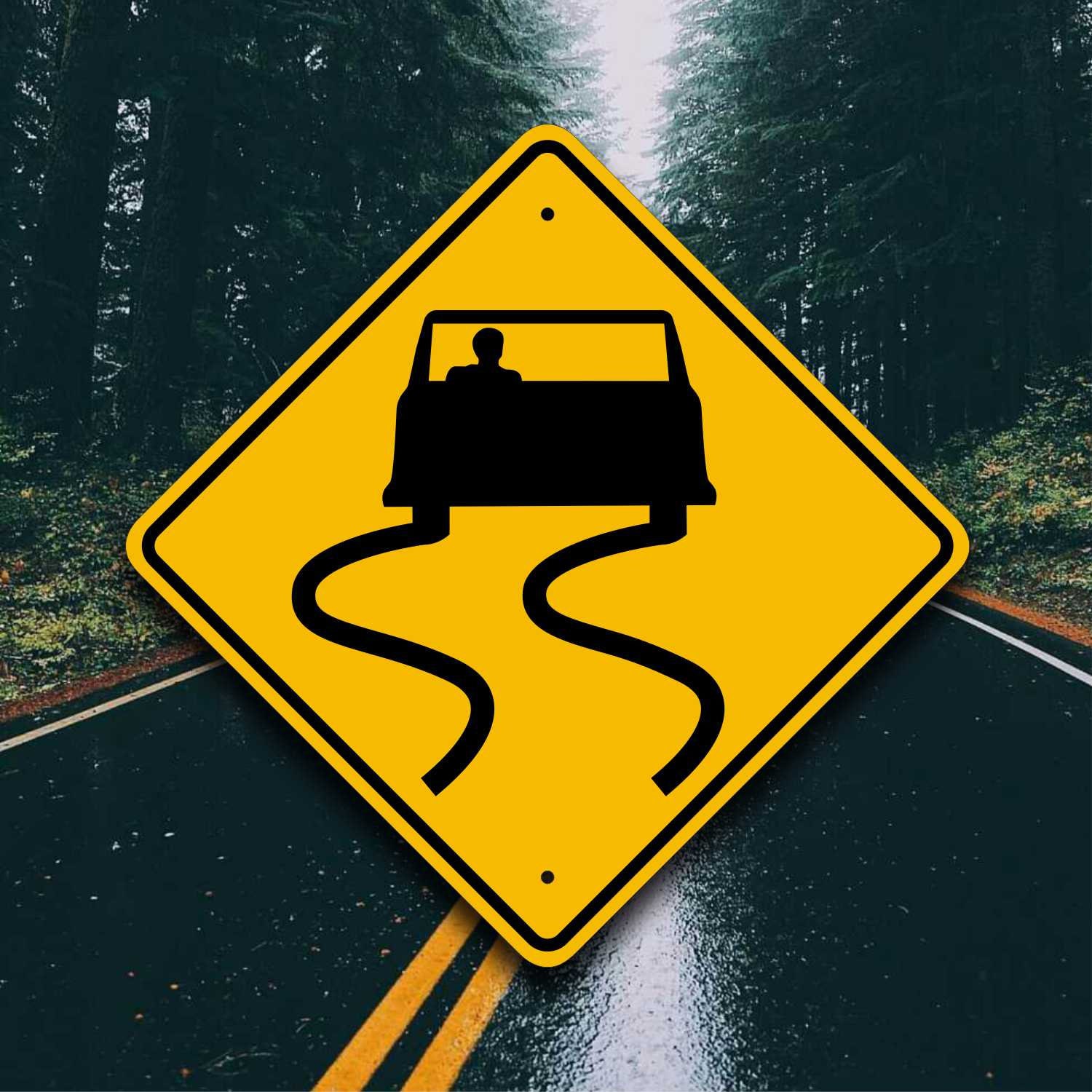 Caution Slippery Road Sign