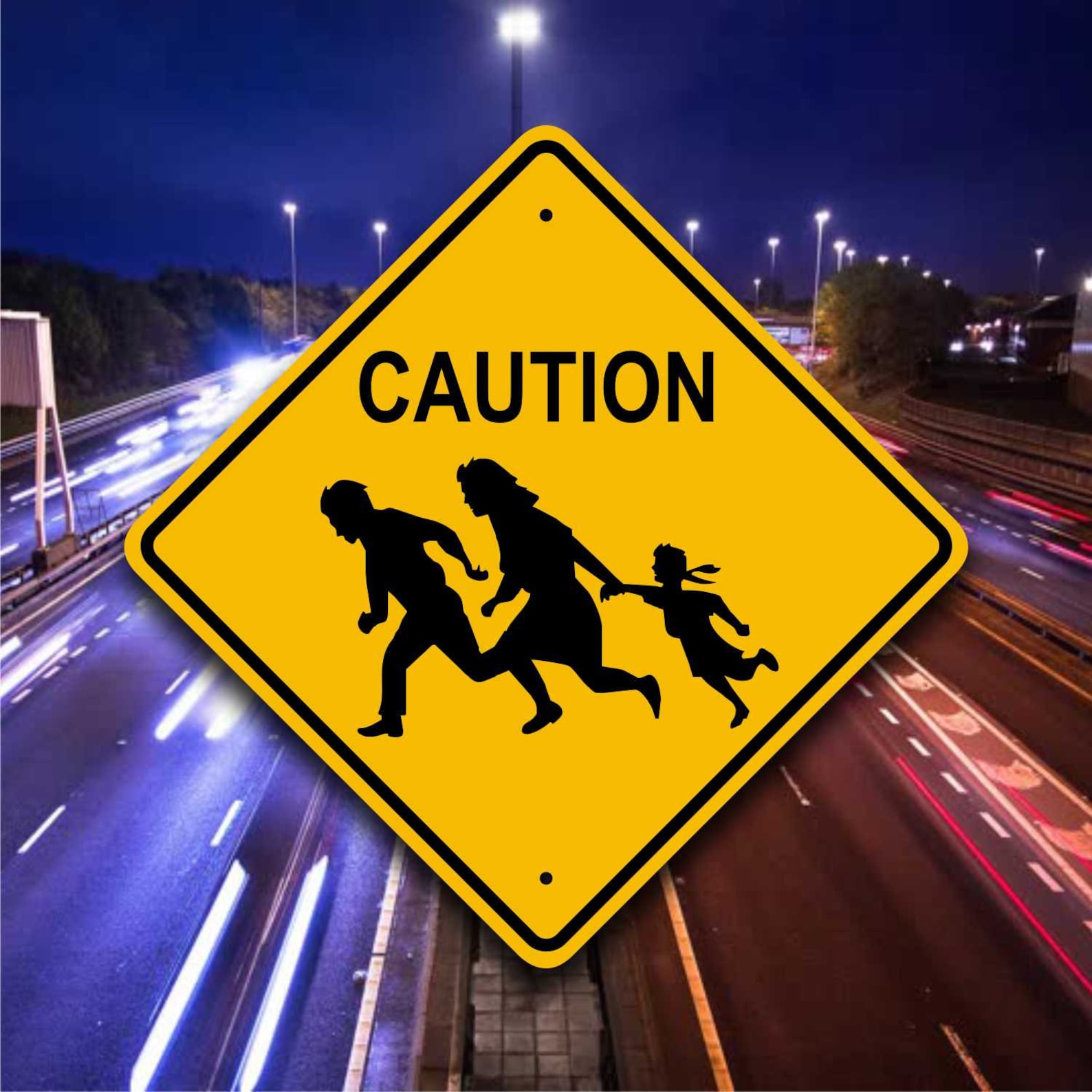 Immigrant Crossing Sign - Family Running Across Road - Unique Aluminum ...