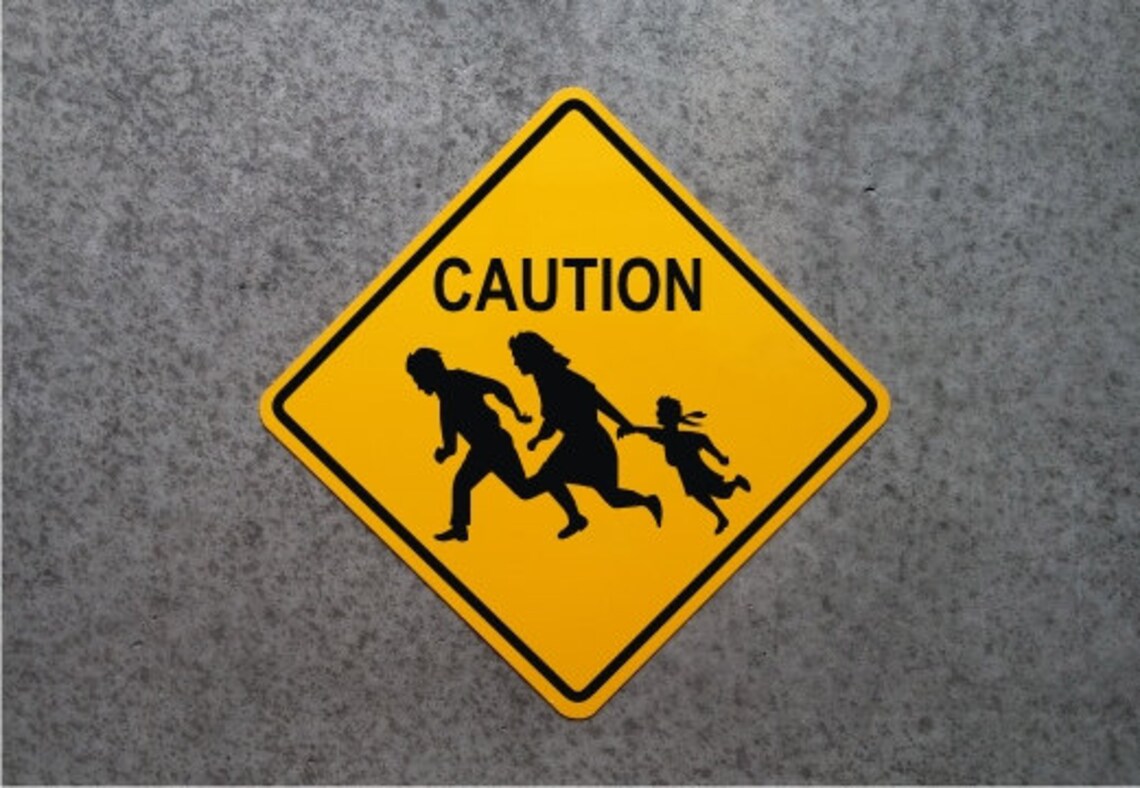 Immigrant Crossing Sign Family Running Across Road Unique - Etsy