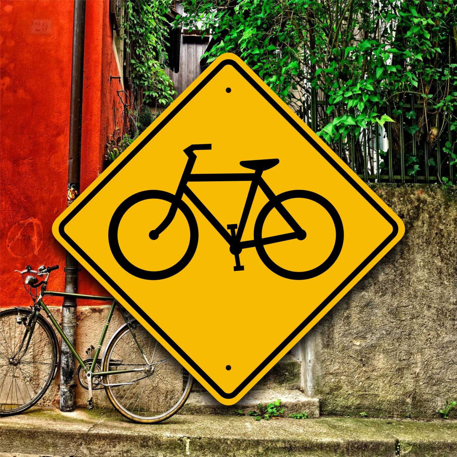 Bicycle Crossing Sign Aluminum Trail Marker Safety Placard - Etsy