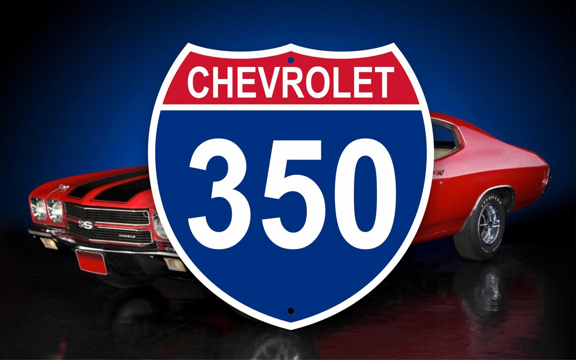 Chevy 350 Motor Sign - Highway Style American Garage Decor - GM Small ...