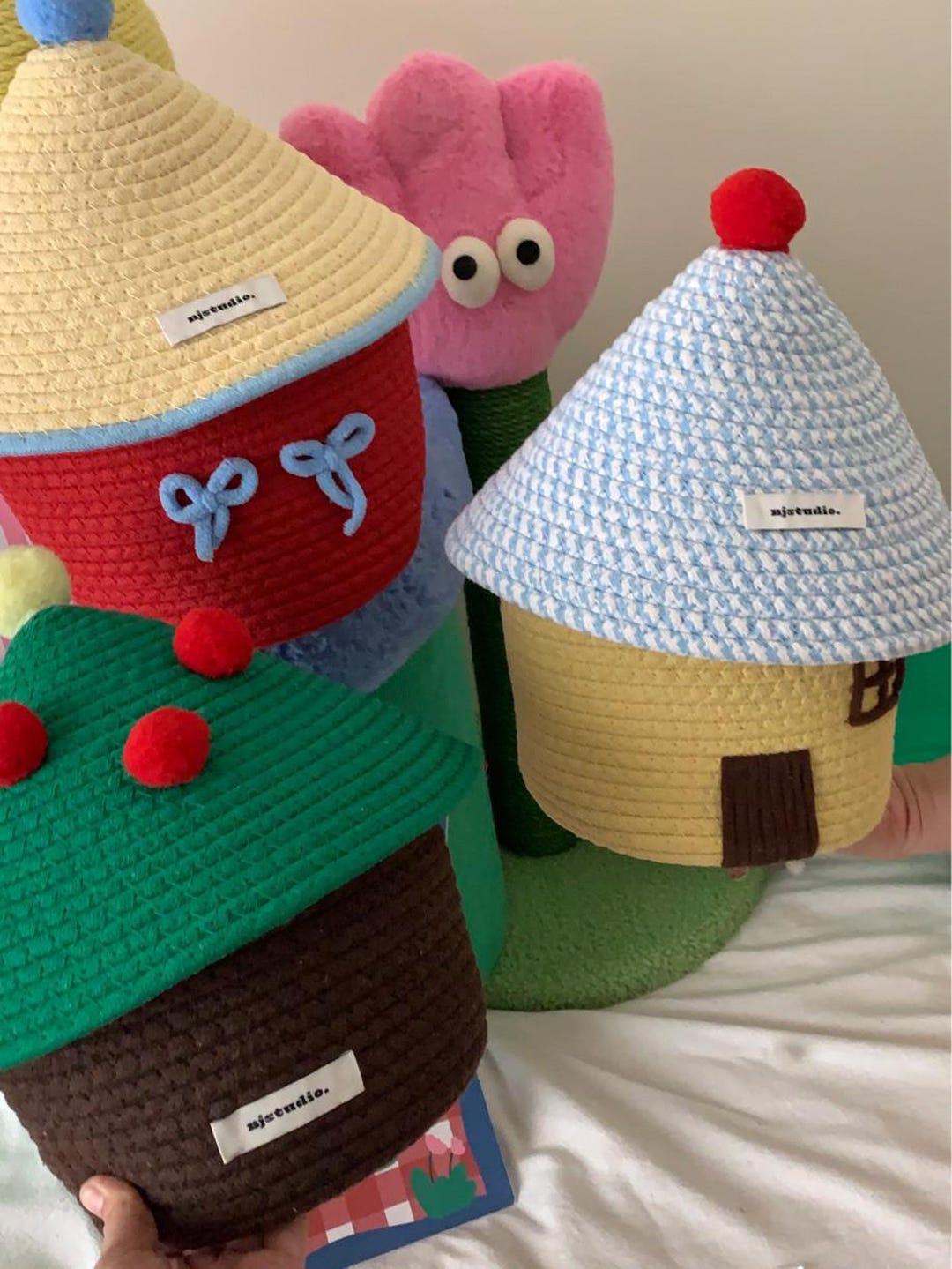 Cute House-shaped Storage Basket, Cartoon Fabric Storage Box With Lid ...