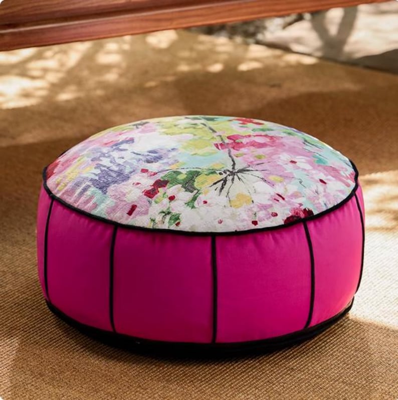 Water Colour Pattern Ottoman Pouf Cover,round Plush Green Ottoman Stool ...