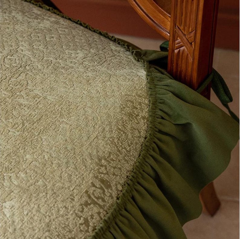 Green Chair Seat Cover With Ruffle| Retro French Chair Seat Pad ...