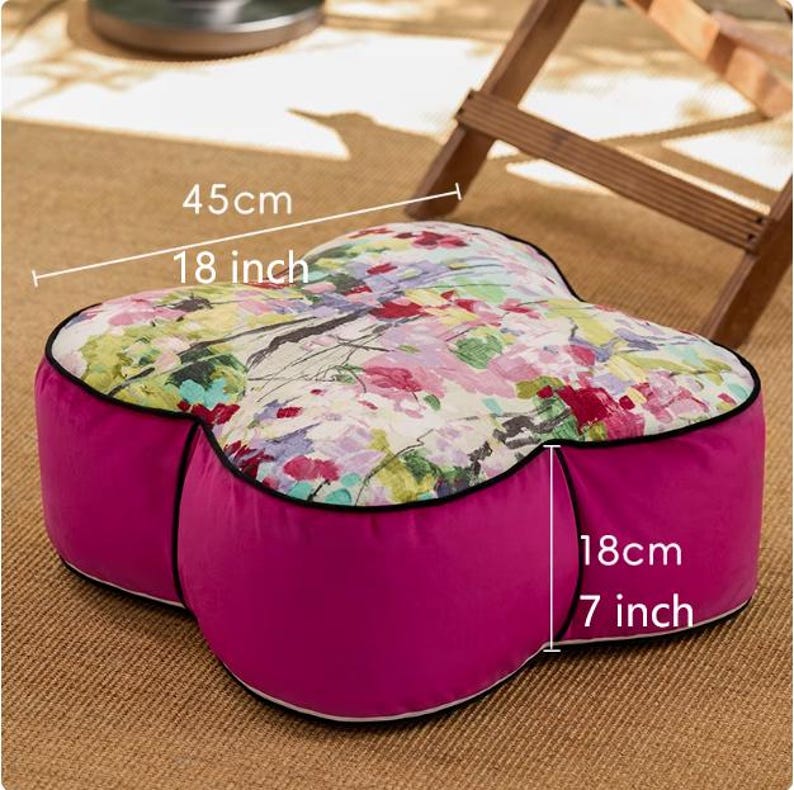 Water Colour Pattern Ottoman Pouf Cover,round Plush Green Ottoman Stool ...