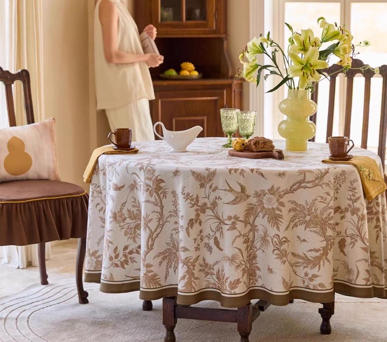 Vintage Swallow & Vine Round Tablecloth – Timeless Elegance for All ...