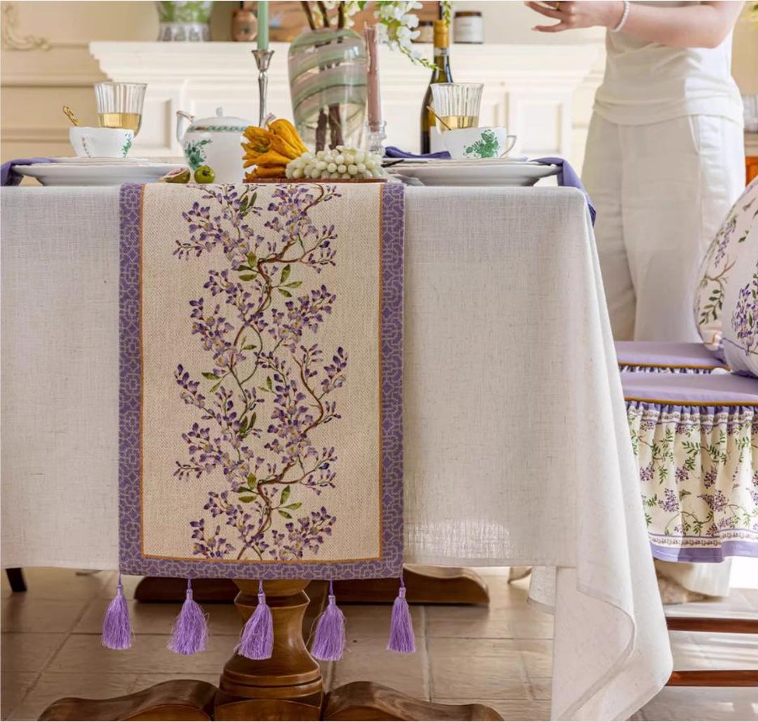 Purple Table Runner - French Retro Table Centerpiece, Long Elegant Tablerunner for Dining Table ...