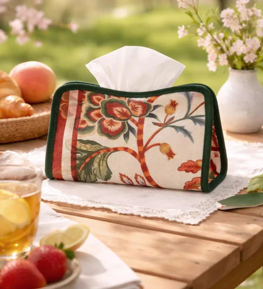 Elegant Fabric Tissue Box Cover With Tassels | Floral Polyester Tissue ...