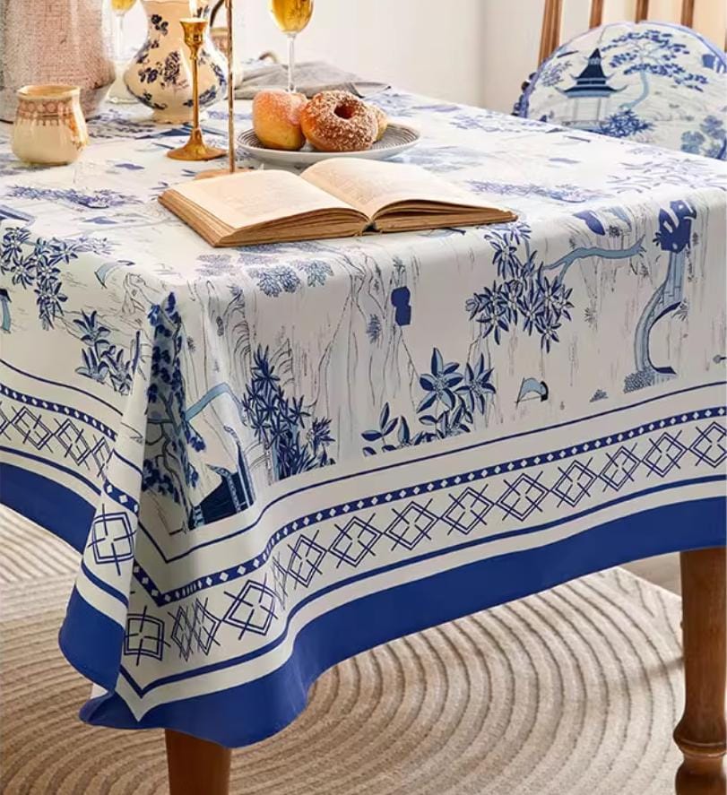 Elegant Blue and White Tablecloth| French Vintage Tablecover| Oriental ...
