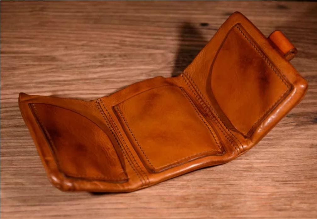 Handmade Full-grain Vegetable-tanned Leather, Heavy Washed Retro Tri ...