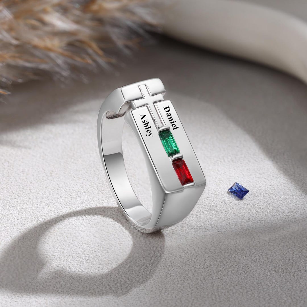 Personalized Men's Ring With Birthstones,custom Name Promise Rings for ...