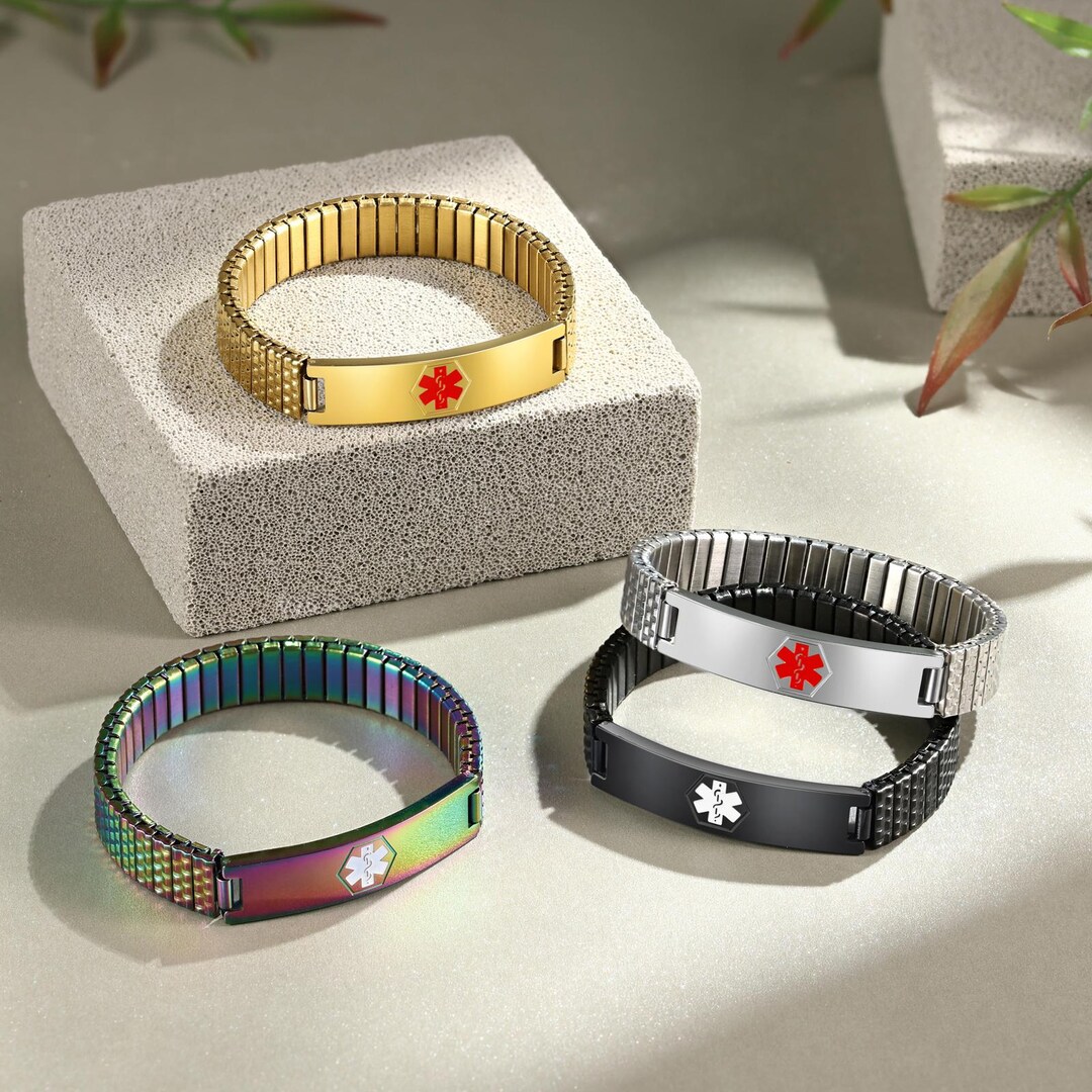 Personalized Medical Alert Bracelet for Men - Stainless Steel Engraved ...