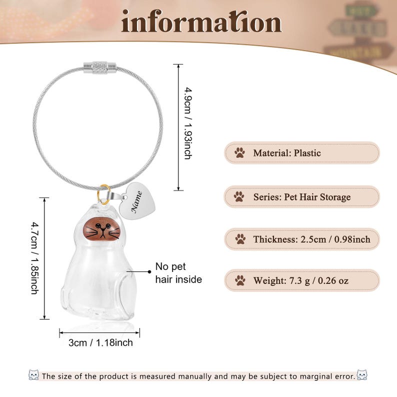 Cute Pet Hair Keepsake Keychain Memorial Charm,personalized Pet Hair ...