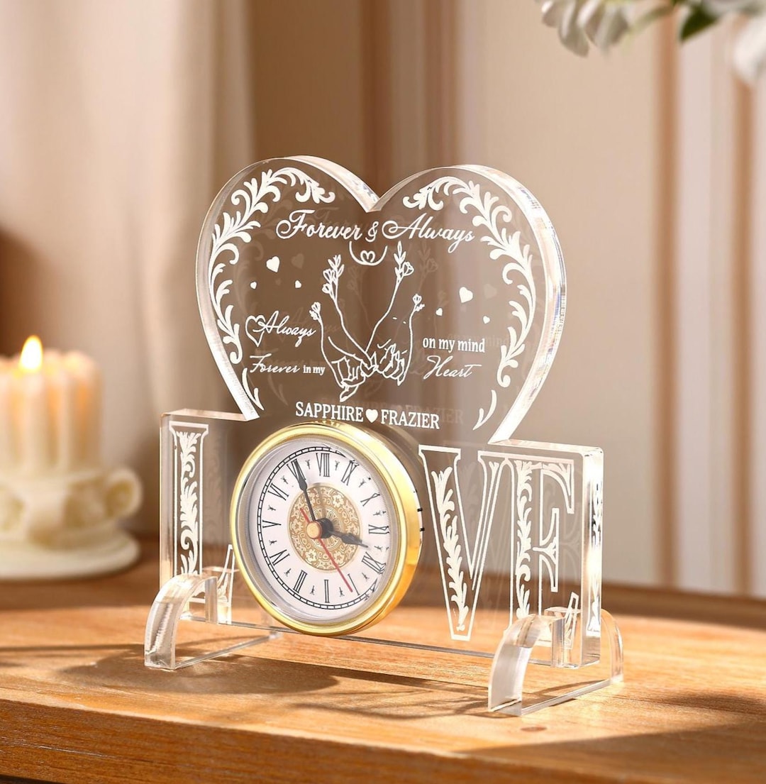Custom Name Anniversary Gift Clock, Personalized Acrylic Timepiece for ...