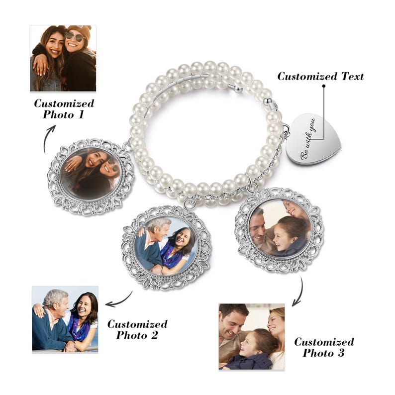 Personalized Bridal Bouquet Multi Photo Charm,memorial Picture Charm,3 ...