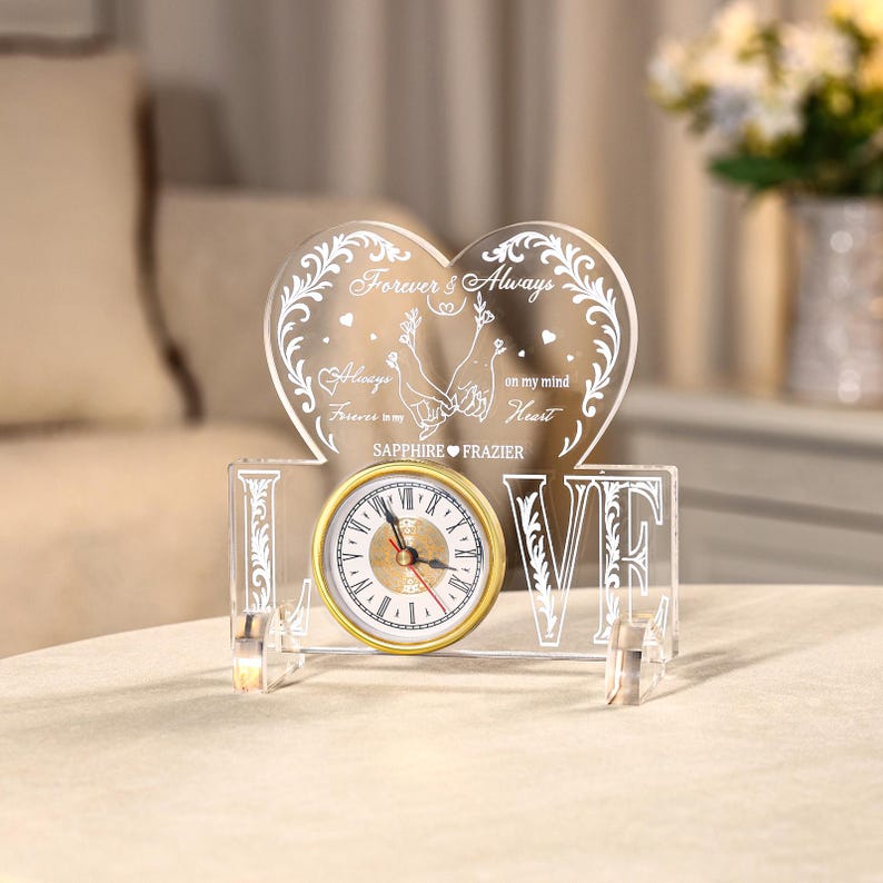 Custom Name Anniversary Gift Clock, Personalized Acrylic Timepiece for ...