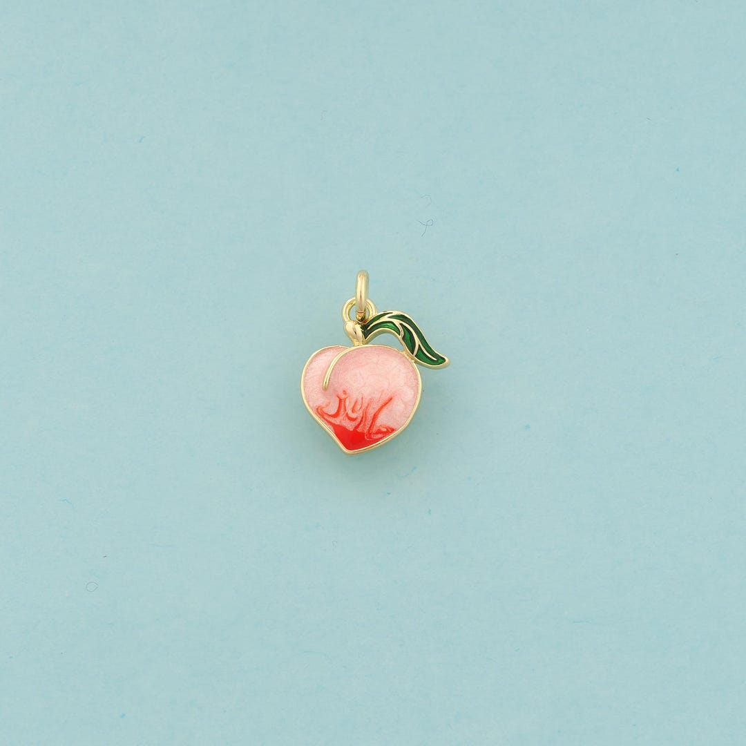 18K Gold Peach Charm: Enamel Fruit Pendant, DIY Jewelry Making - Etsy