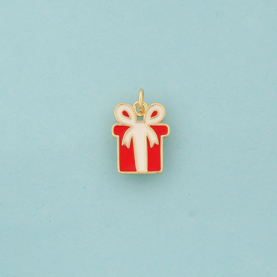 Gold Enamel Gift Box Charms,bow Jewelry,gift Box Pendant for DIY ...