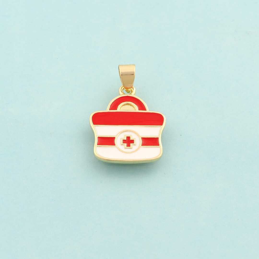 Gold Enamel First Aid Kit Charms,medical Jewelry,first Aid Kit Pendant ...