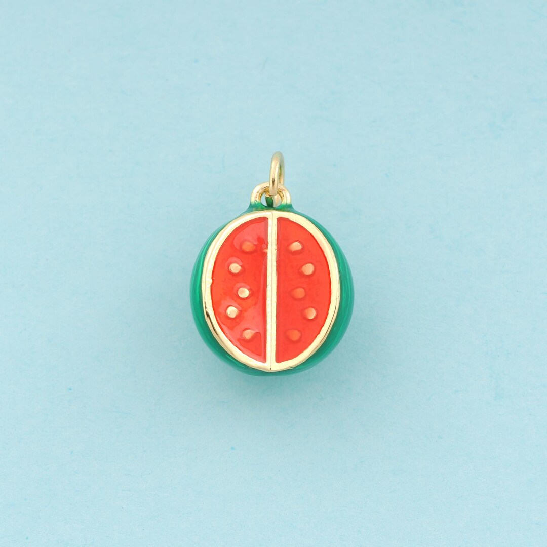 Gold Enamel Watermelon Charms,fruit Jewelry,watermelon Pendant for DIY ...