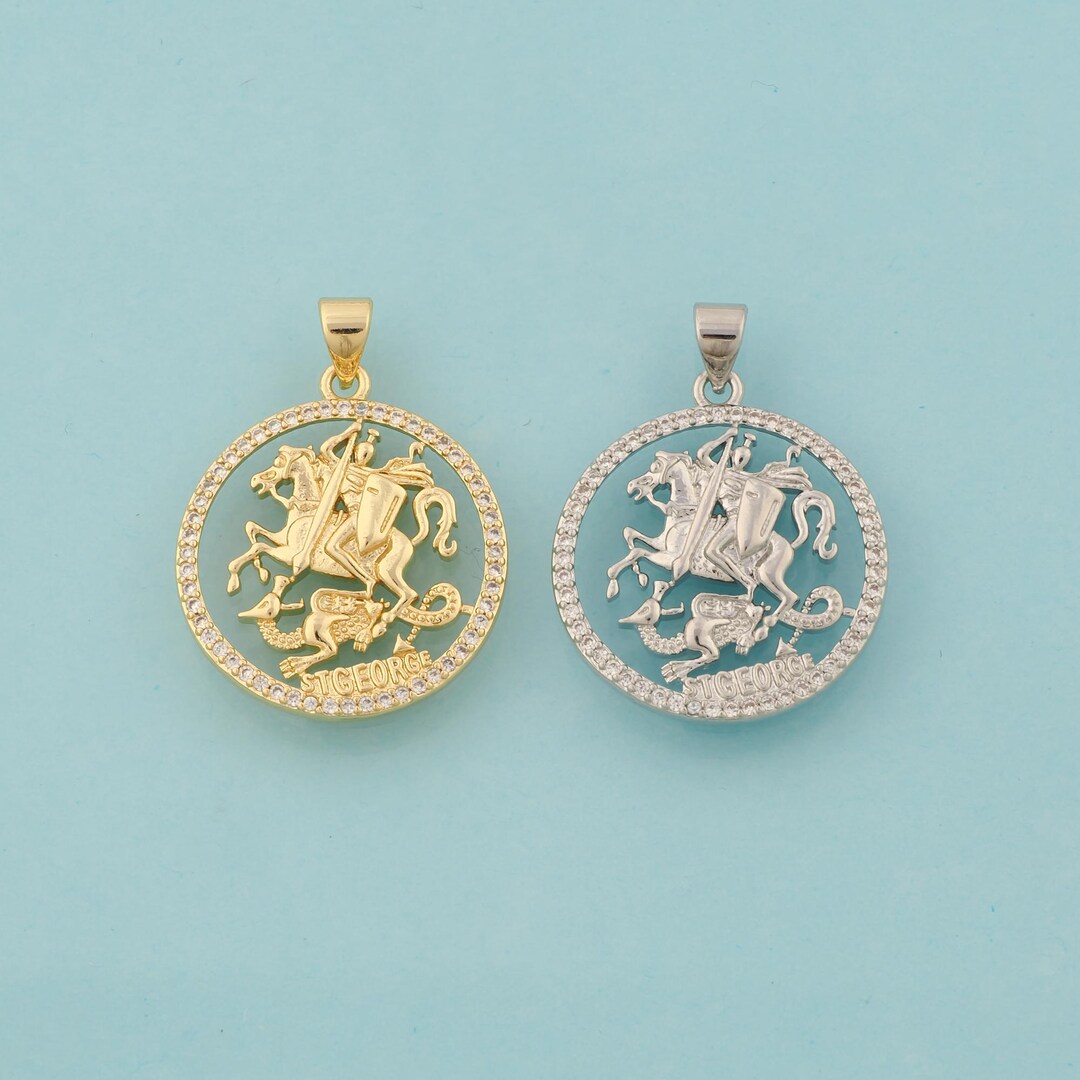 Gold CZ St.george Charms,round Jewelry,st.george Pendant for DIY ...
