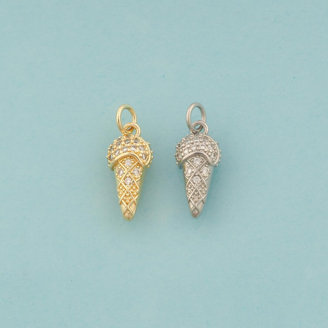 Gold CZ Ice Cream Charms,dessert Jewelry,ice Cream Pendant for DIY ...